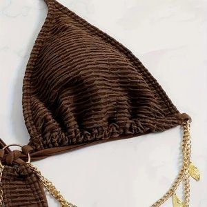 Swim | Stunning Brown Monokinis With Gold Chains And Gold Accents ...